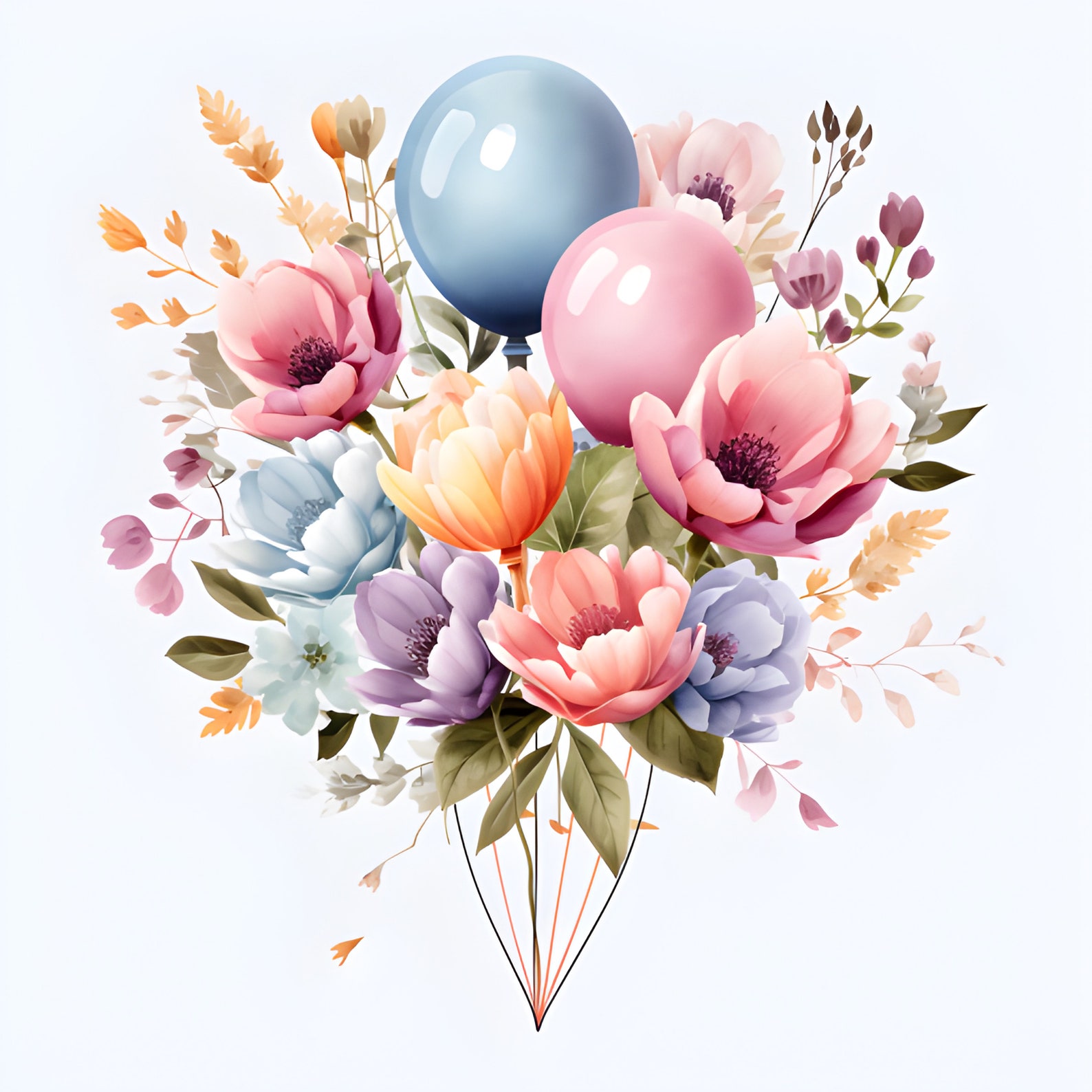 Clipart Flowers Balloons Watercolor 3 Hi-res JPEG - Etsy