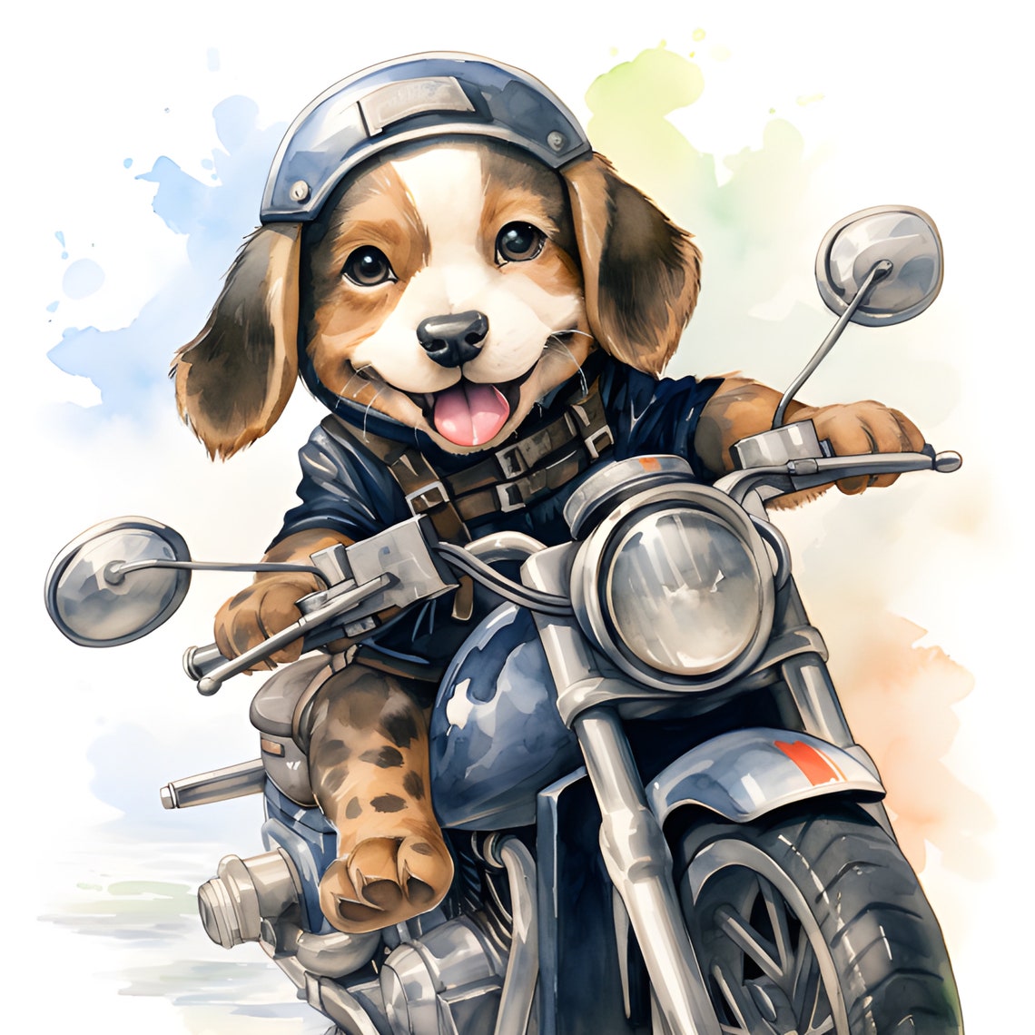 Clipart Beagle Riding Motorcycle, Watercolor, 3 Hi-res JPEG - Etsy