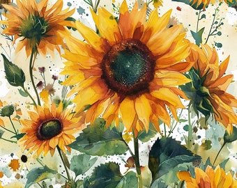Sunflower Floral Watercolor Seamless Pattern Digital Download - Etsy