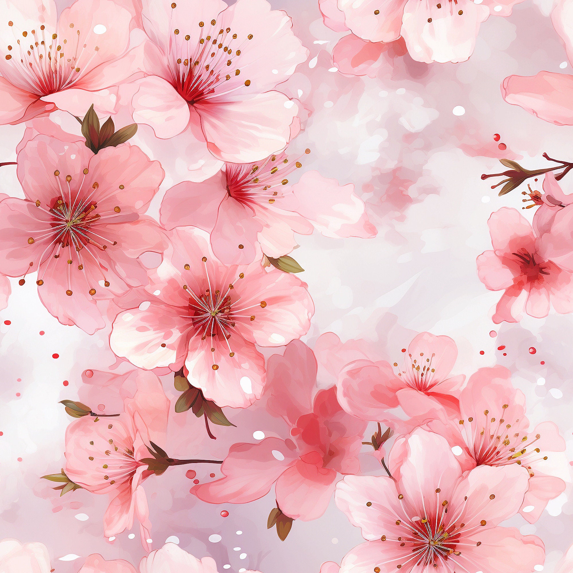 Seamless Pattern, Sakura, Flower, Pink, Japan, Watercolor - Etsy