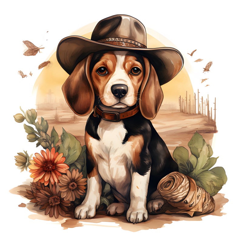 Clipart Beagle, Dog, Cowboy, Hat, Watercolor, 3 Hi-res JPEG - Etsy
