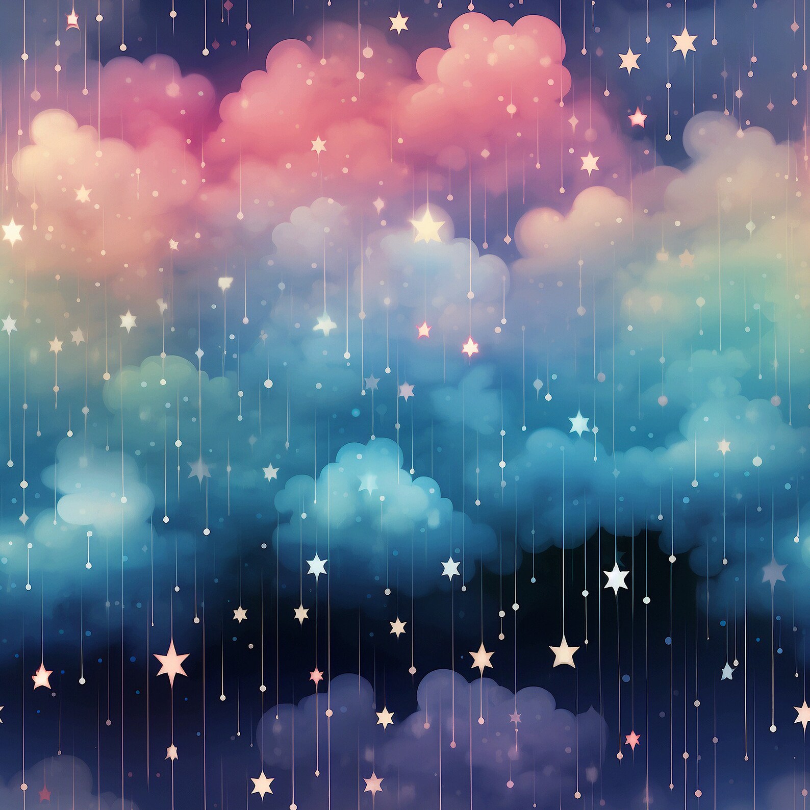 Seamless Pattern, Rainbow Clouds, Stars Falling From the Sky ...