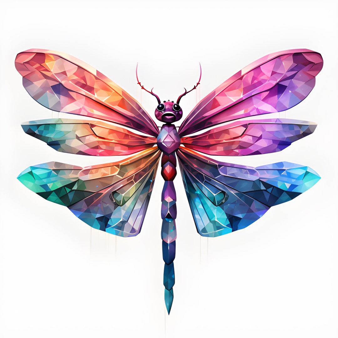 Clipart Dragonfly Crystal Rainbow, Abstract, Watercolor, 3 Hi-res JPEG ...