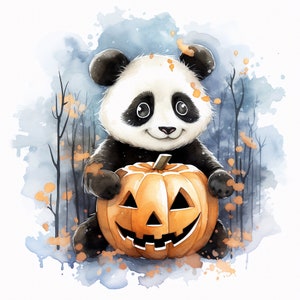 Clipart Panda, Halloween, Pumpkin, Watercolor, Hi-res JPEG - Etsy