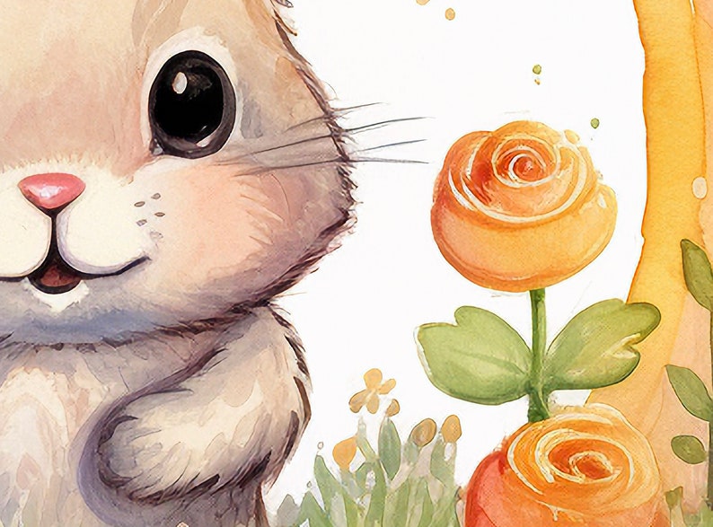 Clipart Cute Rabbit, Rainbow, Flowers, Watercolor, Hi-res JPEG - Etsy