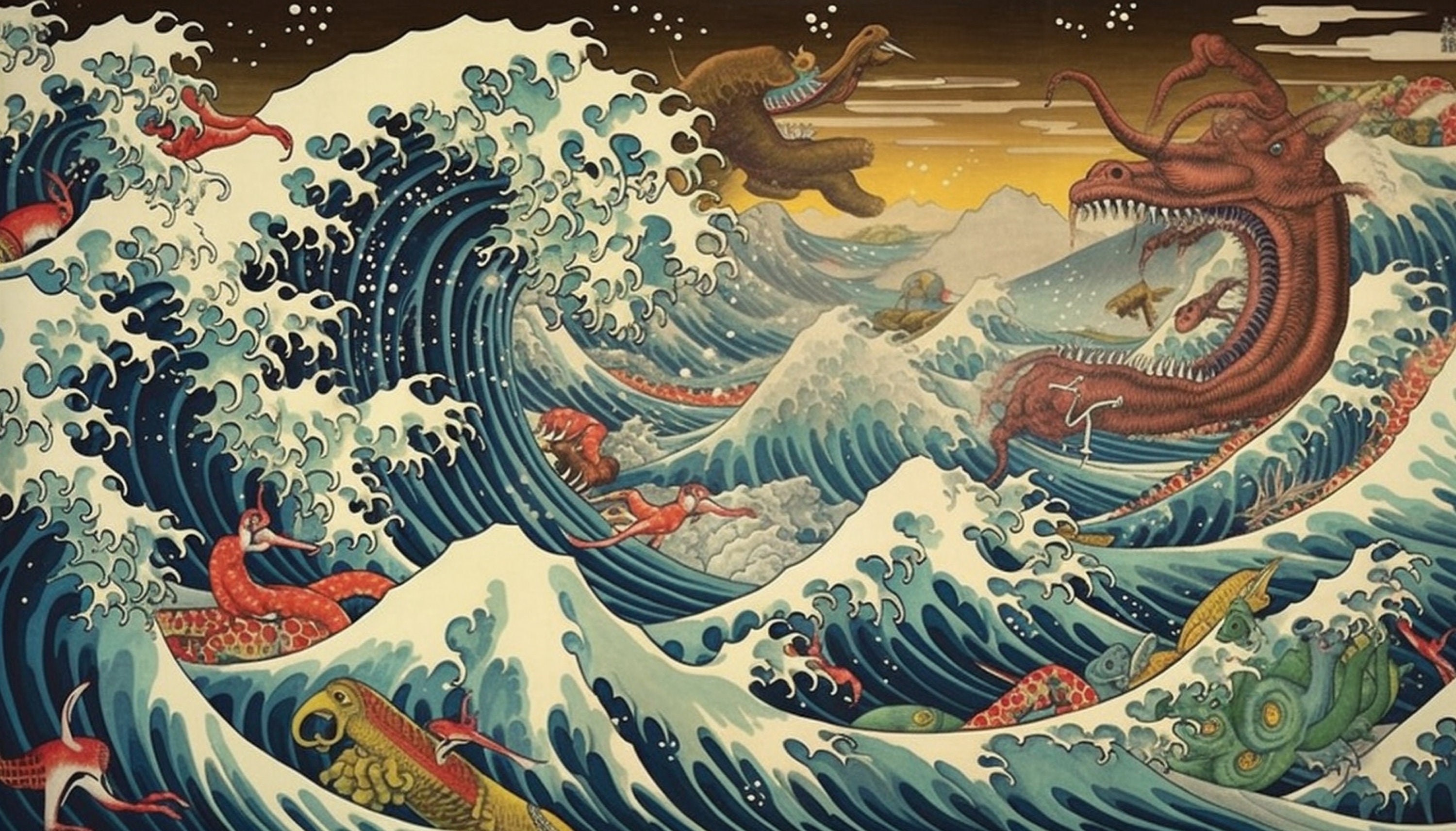 Sea Monsters and Wave - Etsy