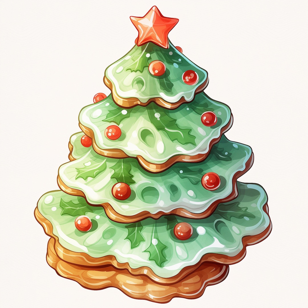 Clipart Cookie, Christmas Tree, Xmas, Watercolor, Hi-res JPEG - Etsy