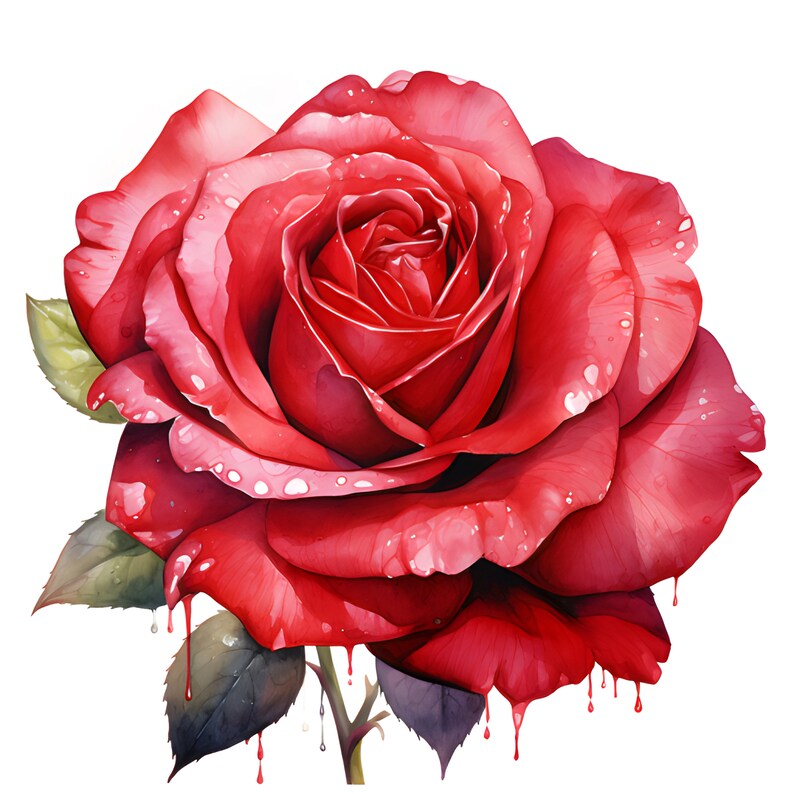 Clipart One Rose, Water Drop, Watercolor, 3 Hi-res JPEG - Etsy
