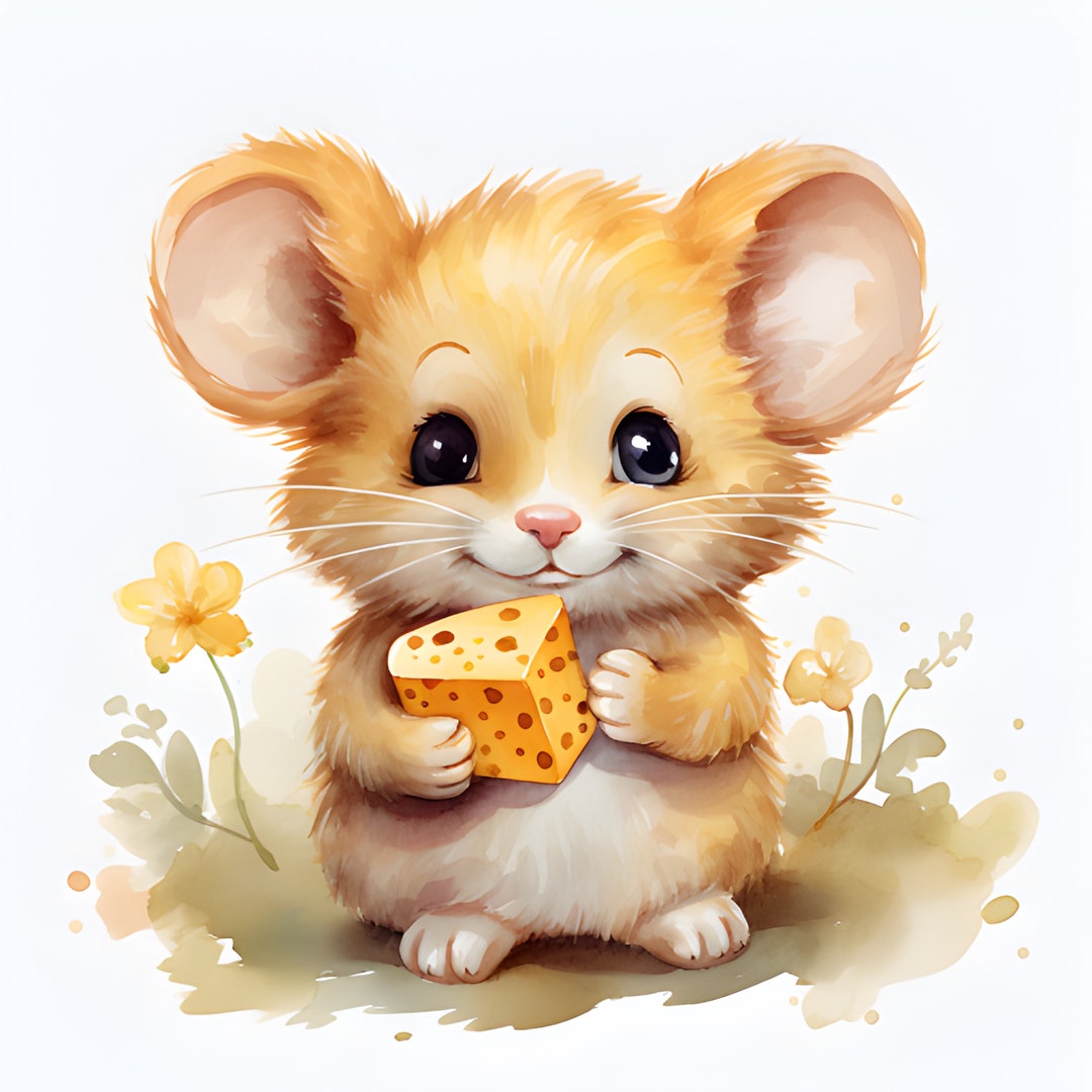 Clipart Little Mouse With Cheese, Watercolor, 3 Hi-res JPEG - Etsy