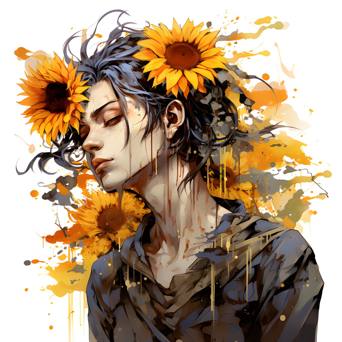 Clipart Girl With Sunflower, Watercolor, 3 Hi-res JPEG - Etsy