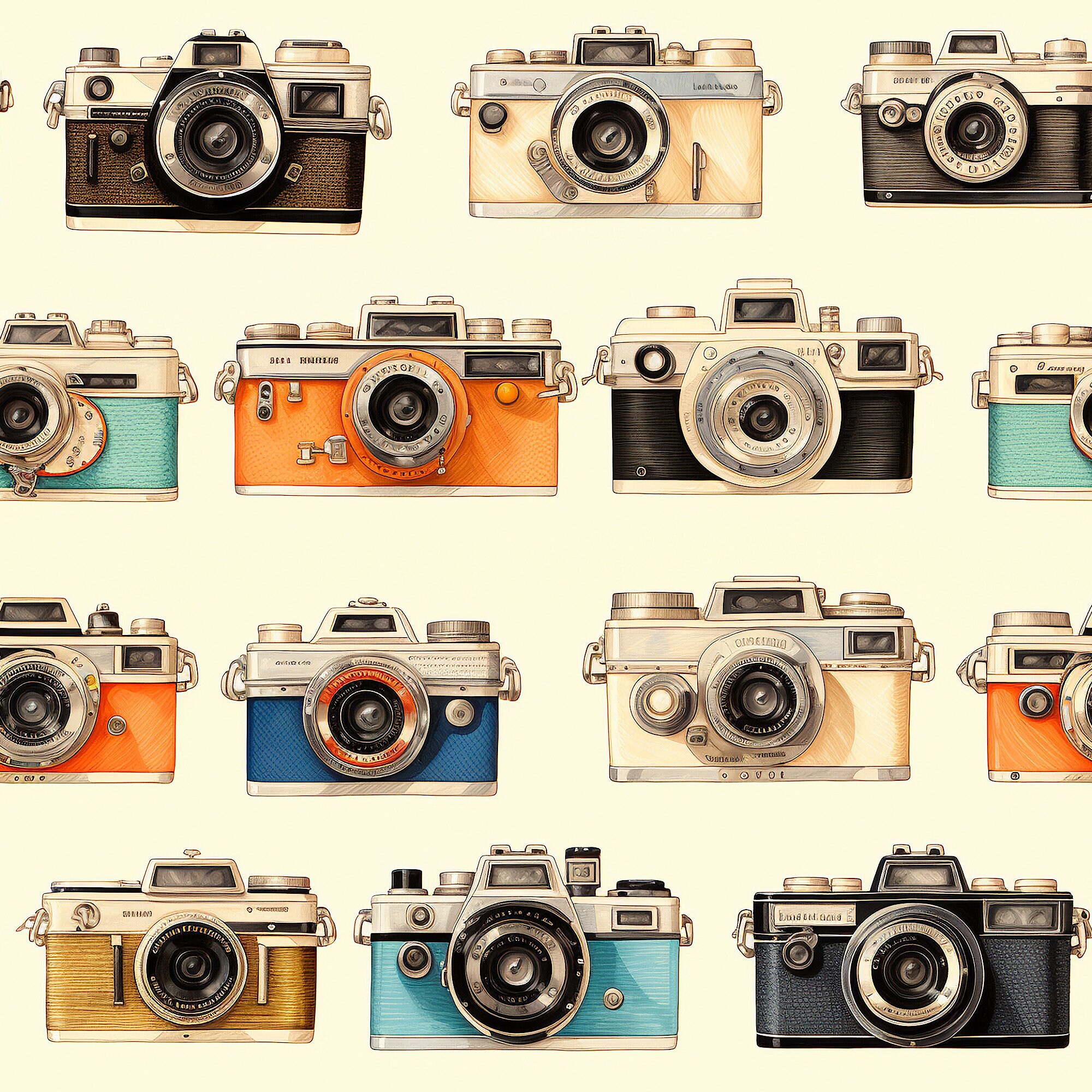 Seamless Pattern, Old, Vintage, Camera, Watercolor, Hi-res JPEG - Etsy