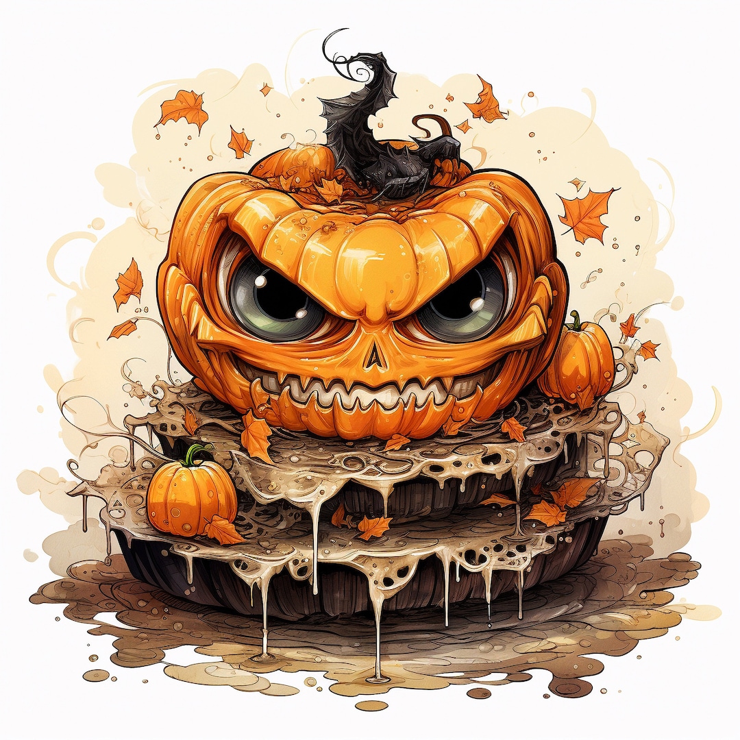 Clipart Pumpkin, Halloween, Cake, Big Eyes, Watercolor, Hi-res JPEG - Etsy