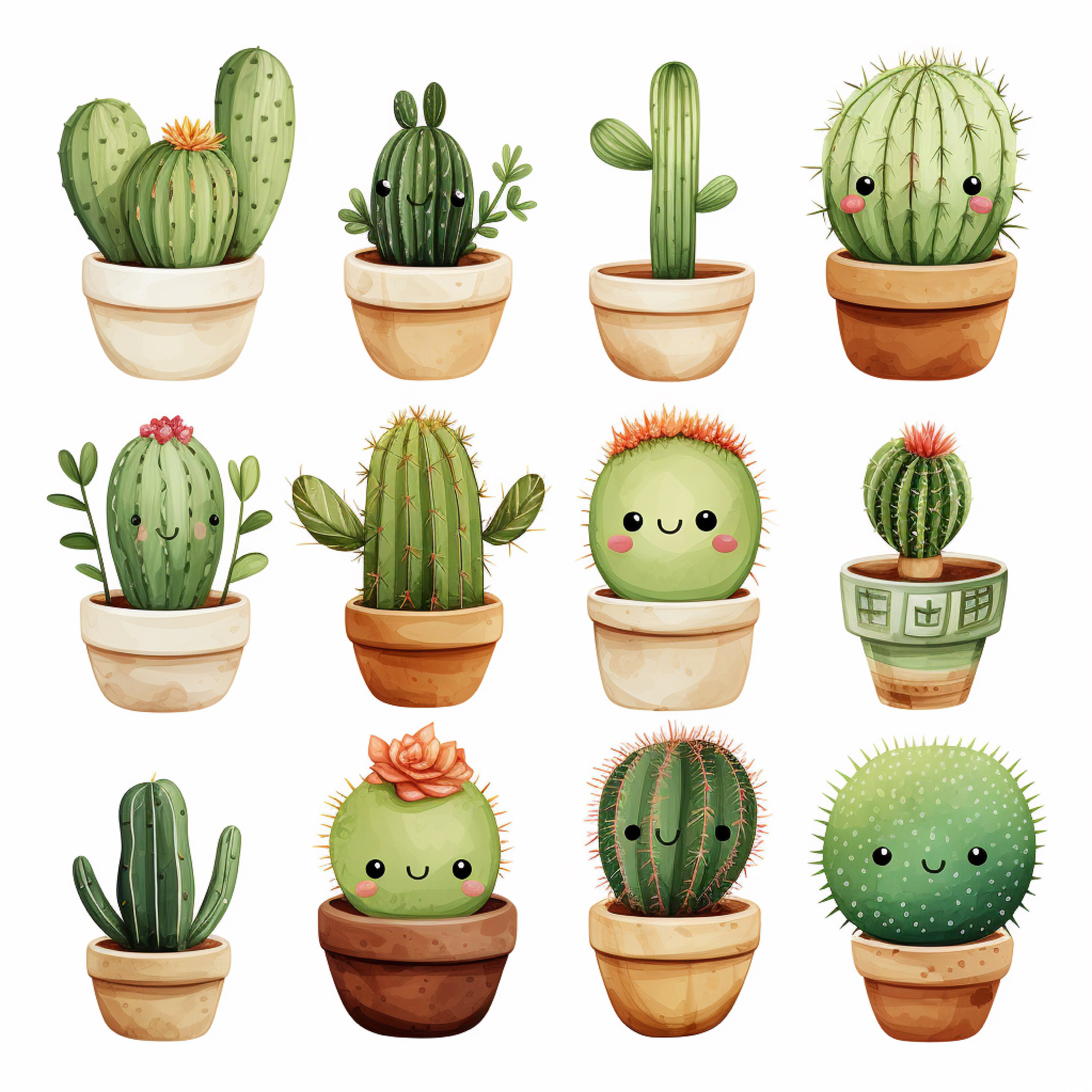 Clipart Cute Cactus Watercolor 3 JPEG - Etsy
