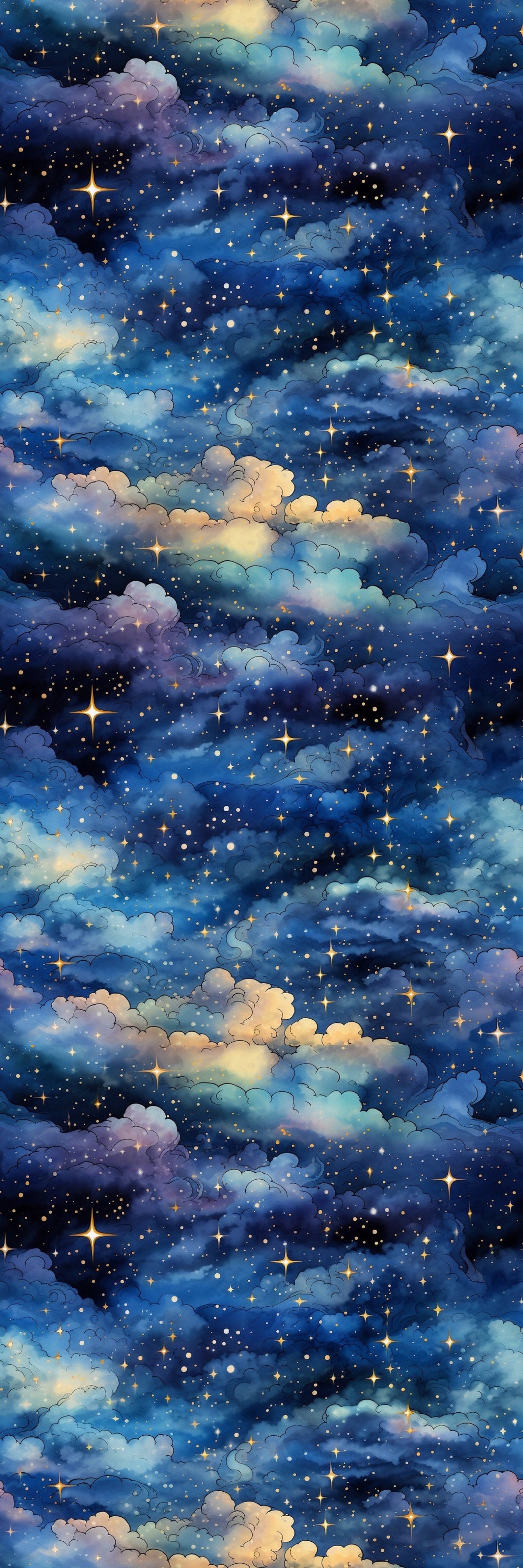 Seamless Pattern, Night Sky, Stars, Clouds, Watercolor, Hi-res JPEG - Etsy