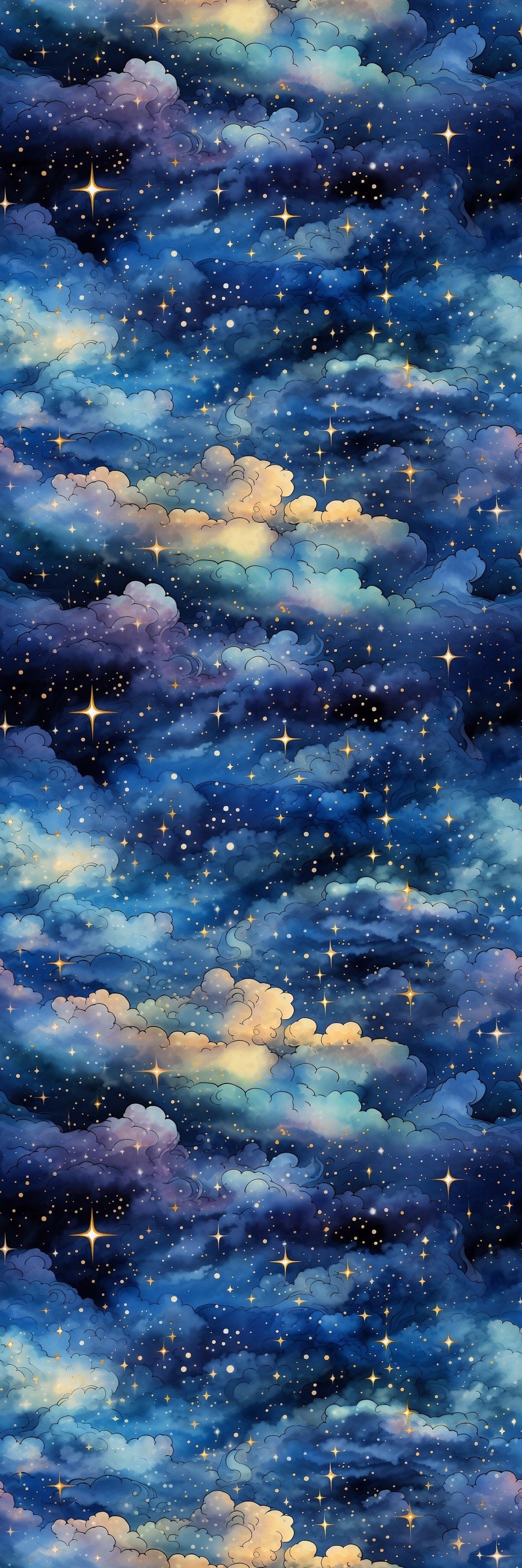 Seamless Pattern, Night Sky, Stars, Clouds, Watercolor, Hi-res JPEG - Etsy