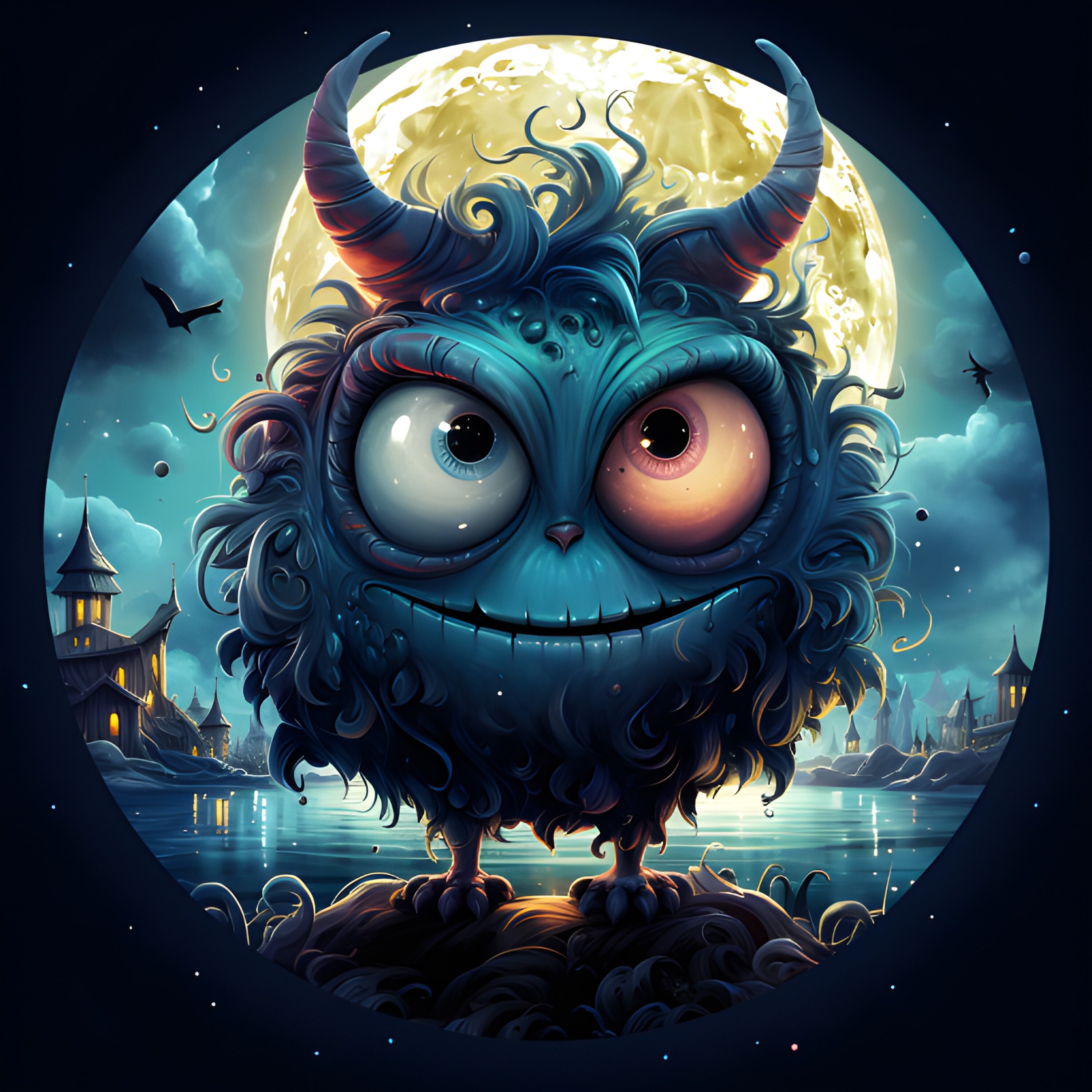 Clipart Monster Moon Cartoon Watercolor 3 Hi-res JPEG - Etsy