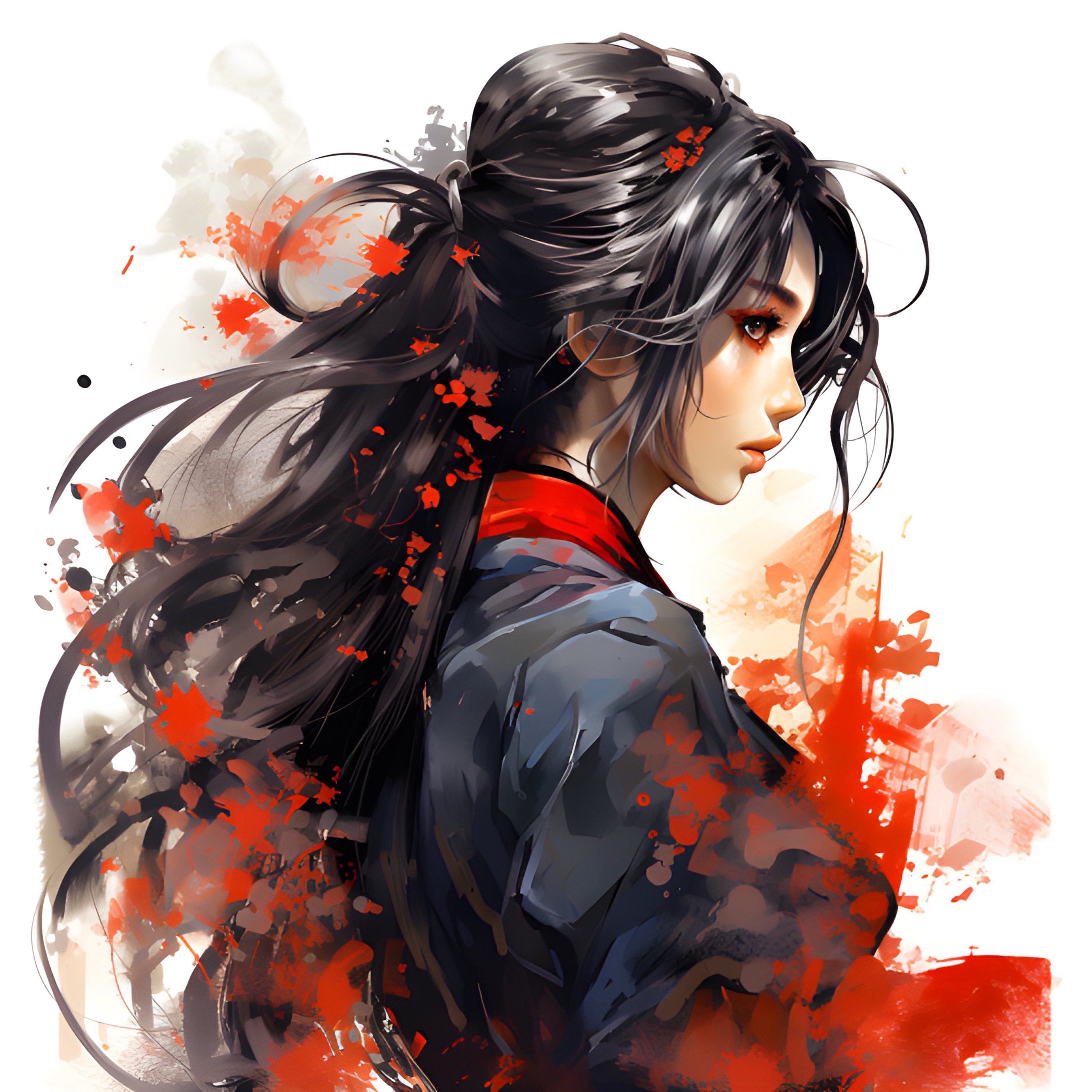 Clipart Samurai Girl, Red, Danger, Watercolor, 3 Hi-res JPEG - Etsy