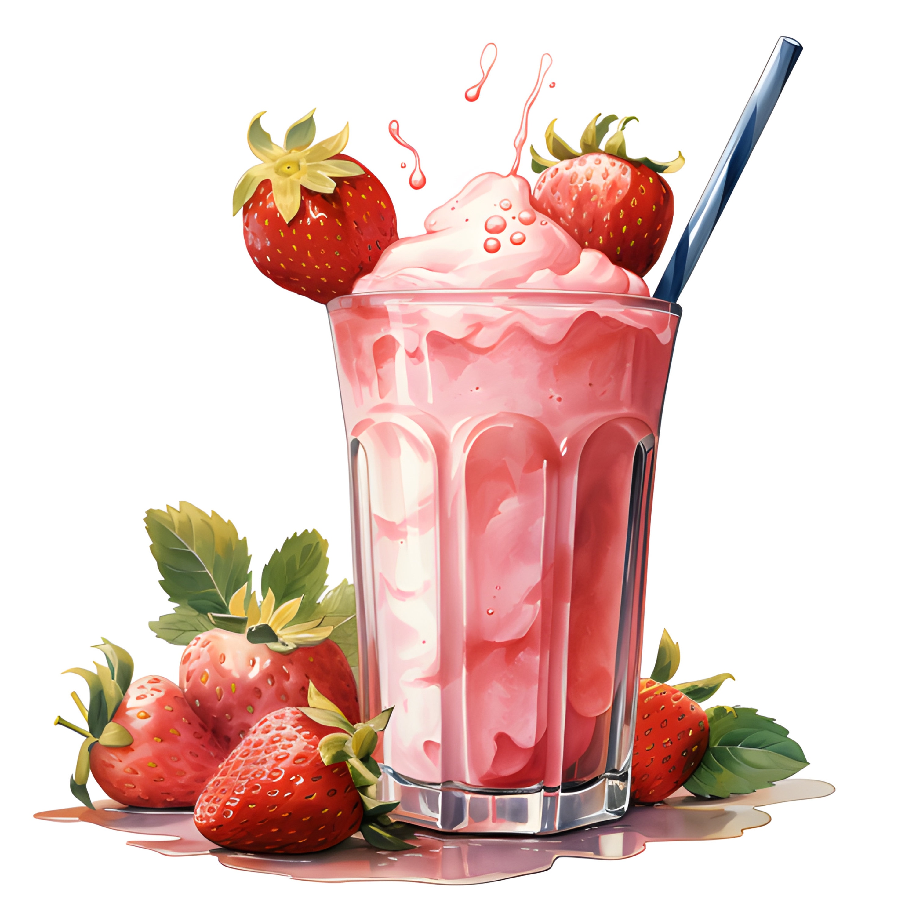 Clipart Strawberry Milkshake Watercolor 3 Hi-res JPEG - Etsy
