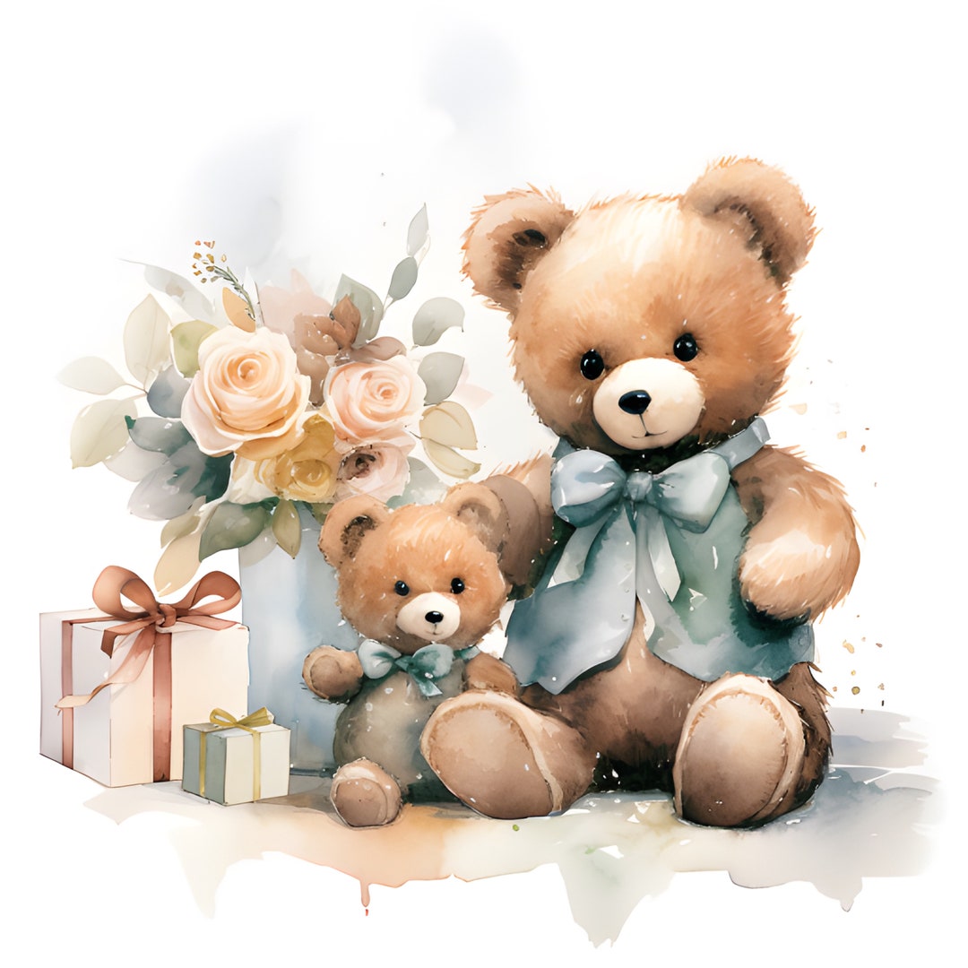 Clipart Cute Teddy Bears, Presents, Watercolor, 3 Hi-res JPEG - Etsy
