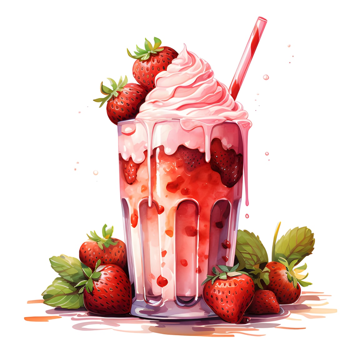 Clipart Strawberry Milkshake Watercolor 3 Hi-res JPEG - Etsy