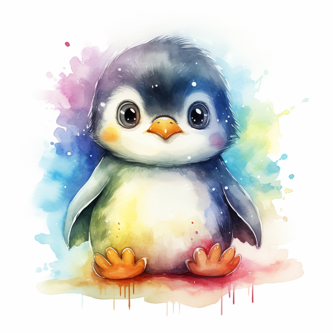 Clipart Cute Penguin Colorful Watercolor 3 JPEG - Etsy