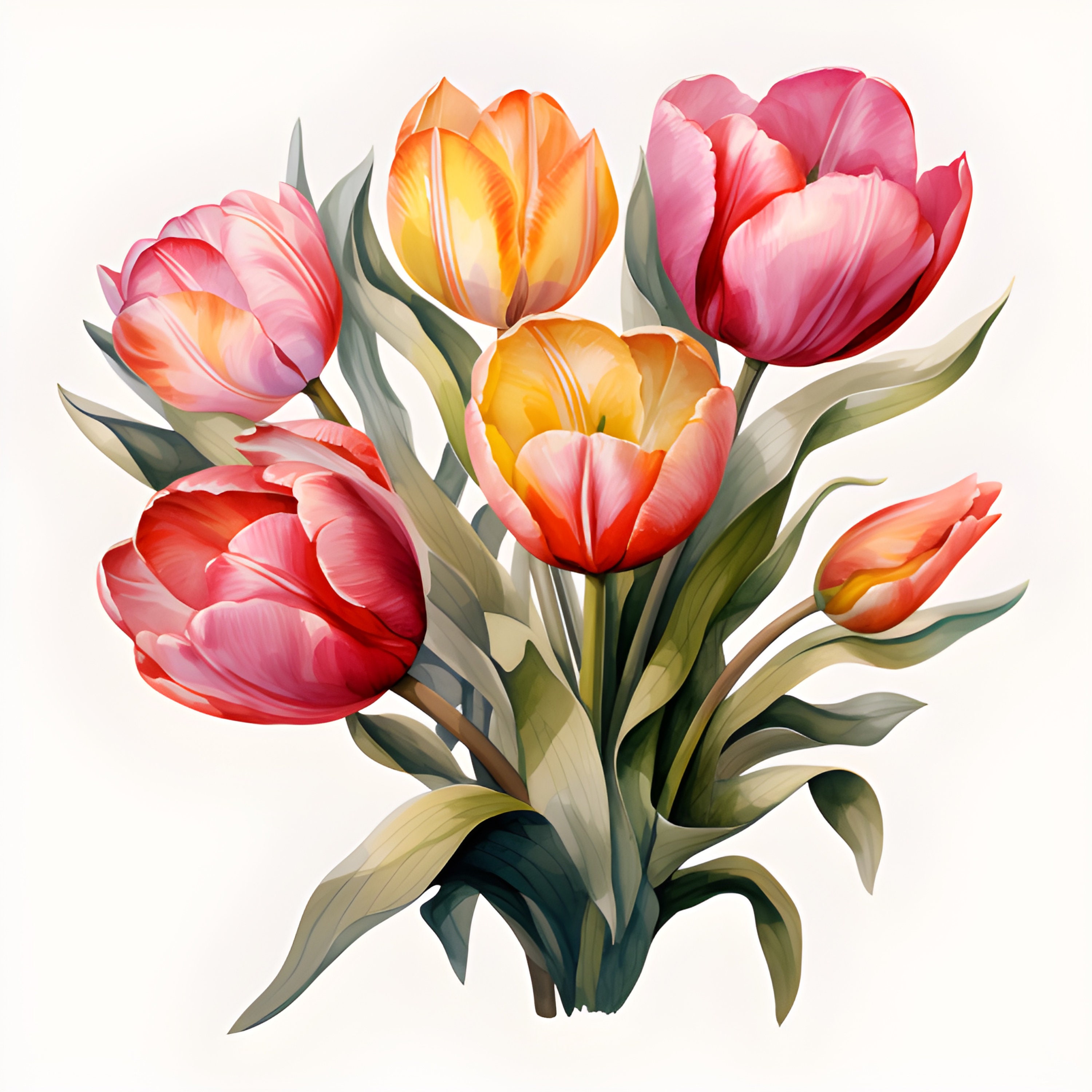 Clipart Tulips Colorful Watercolor 3 Hi-res JPEG - Etsy