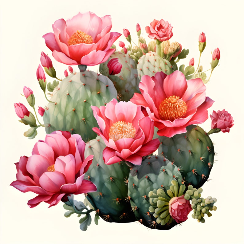 Clipart Beautiful Cactus Flowers, Watercolor, 3 Hi-res JPEG - Etsy