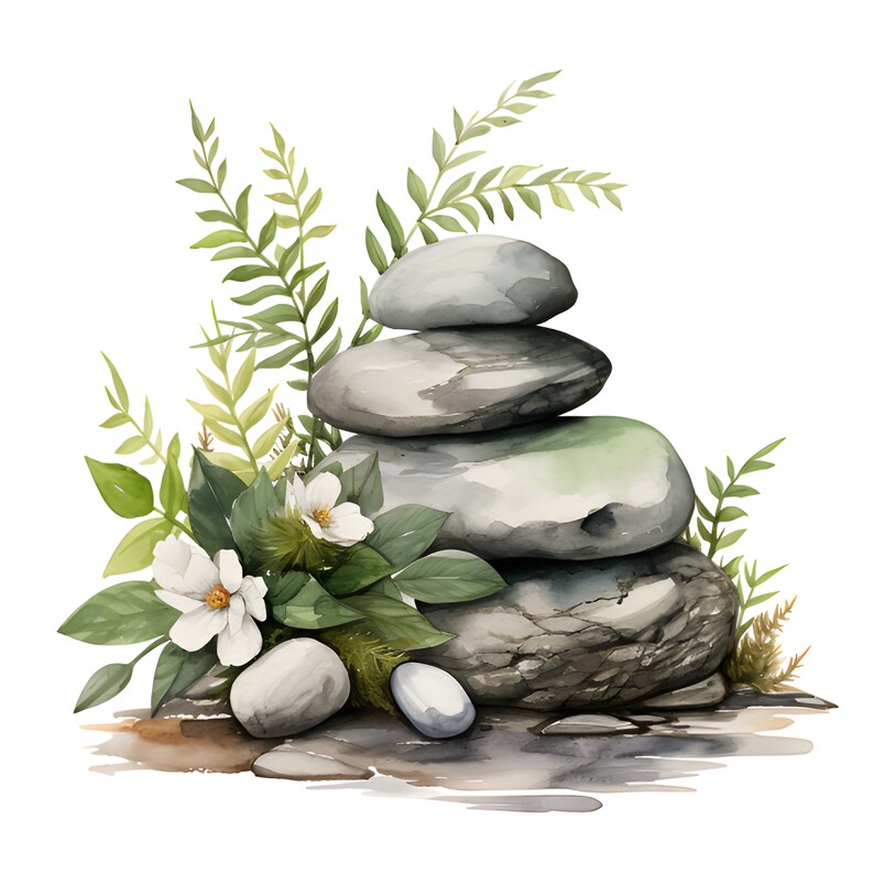 Clipart Flowers and Stones, RIP, Watercolor, 3 Hi-res JPEG - Etsy