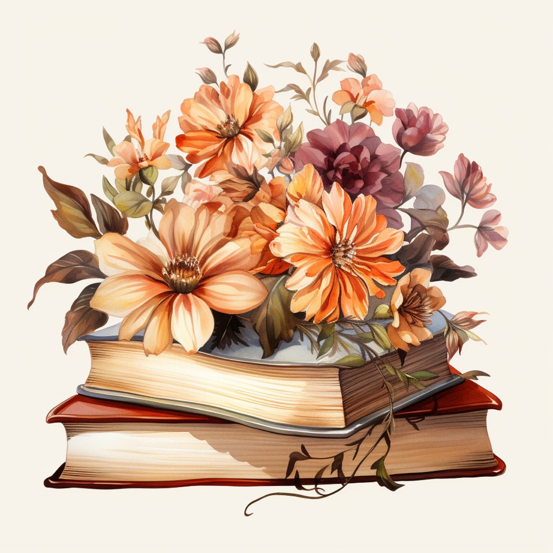 Clipart Books and Flowers 3 JPEG - Etsy