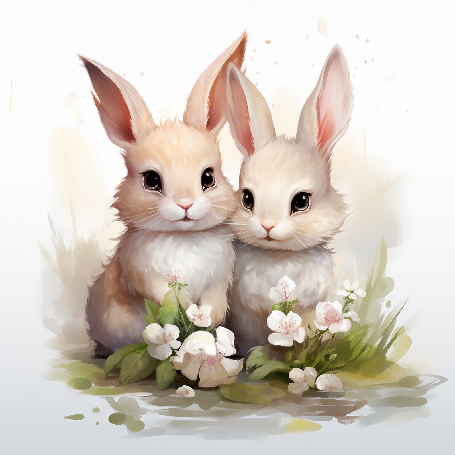 Clipart Cute Rabbits With Flowers 3 JPEG - Etsy