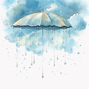 Clipart Umbrella Clouds Raining Watercolor, Hi-res JPEG - Etsy