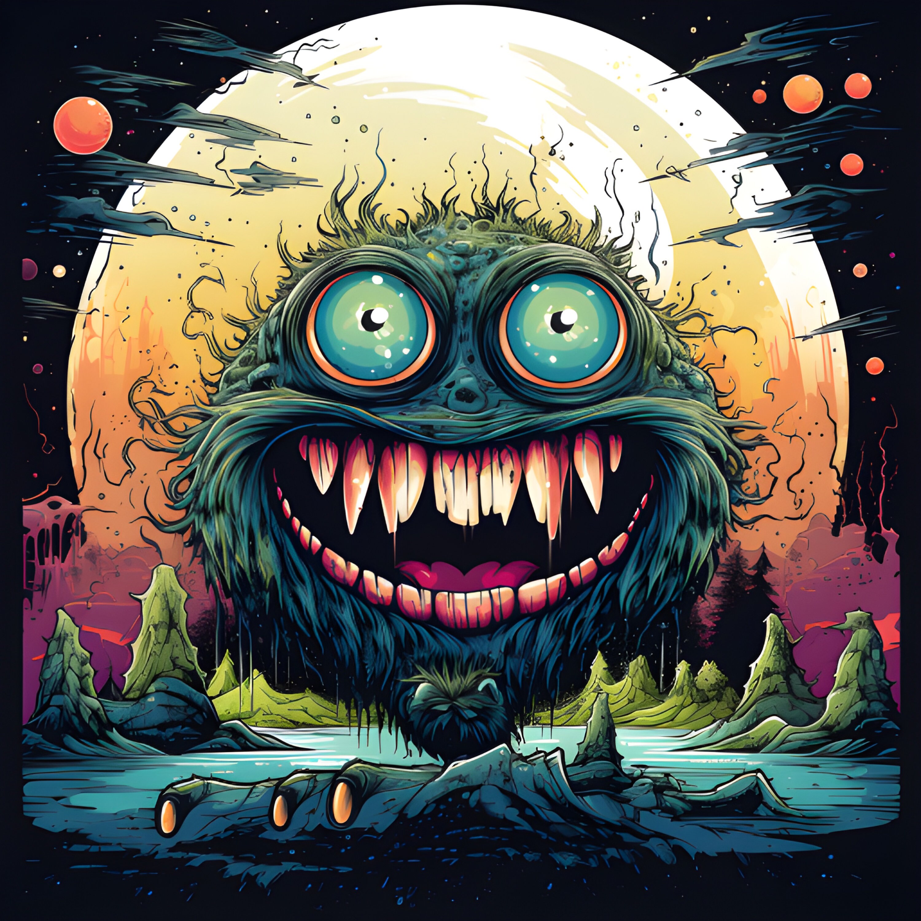 Clipart Monster Moon Cartoon Watercolor 3 Hi-res JPEG - Etsy