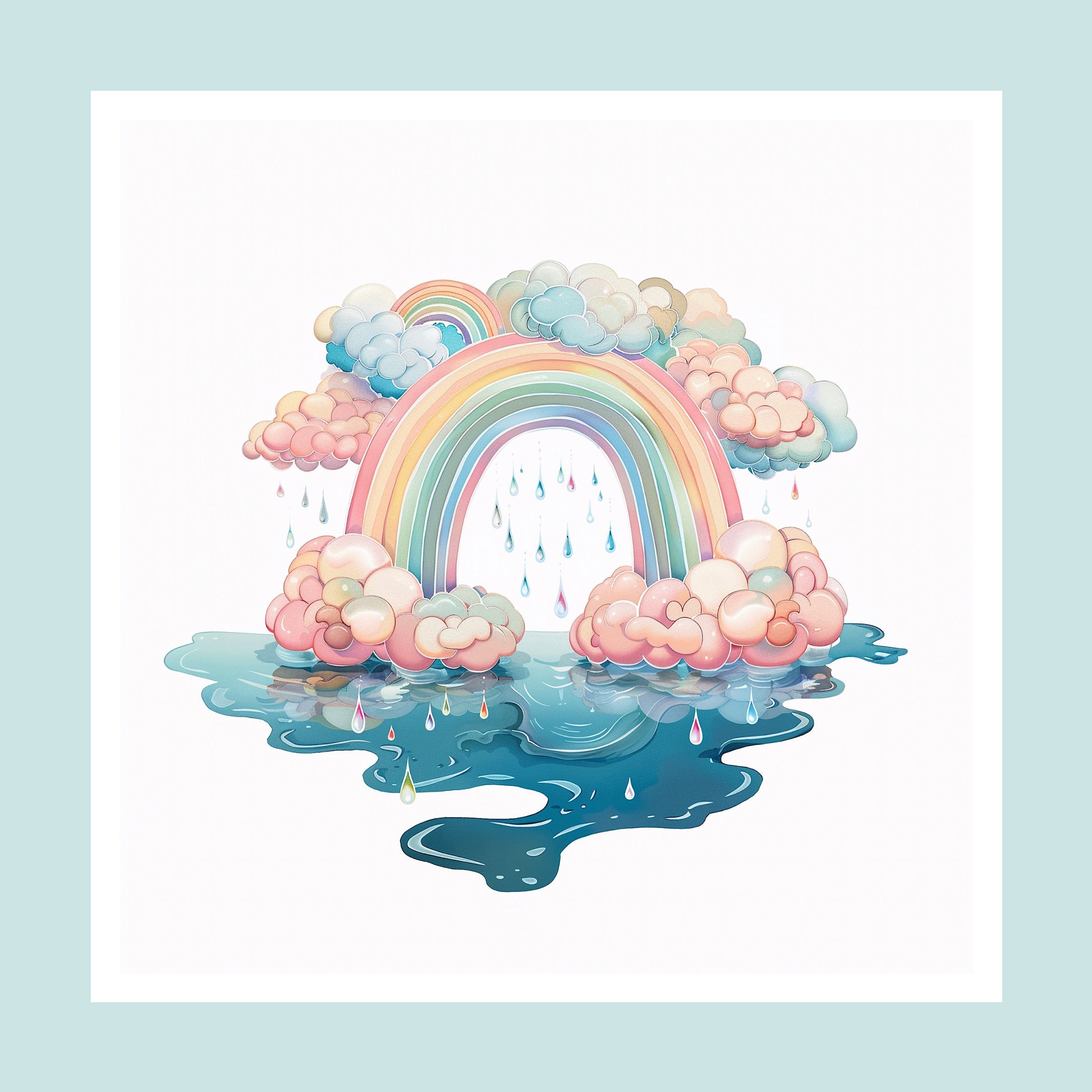 Clipart, Picture, Rainbow, Clouds, Rain Drops, Water, Watercolor, Hi ...