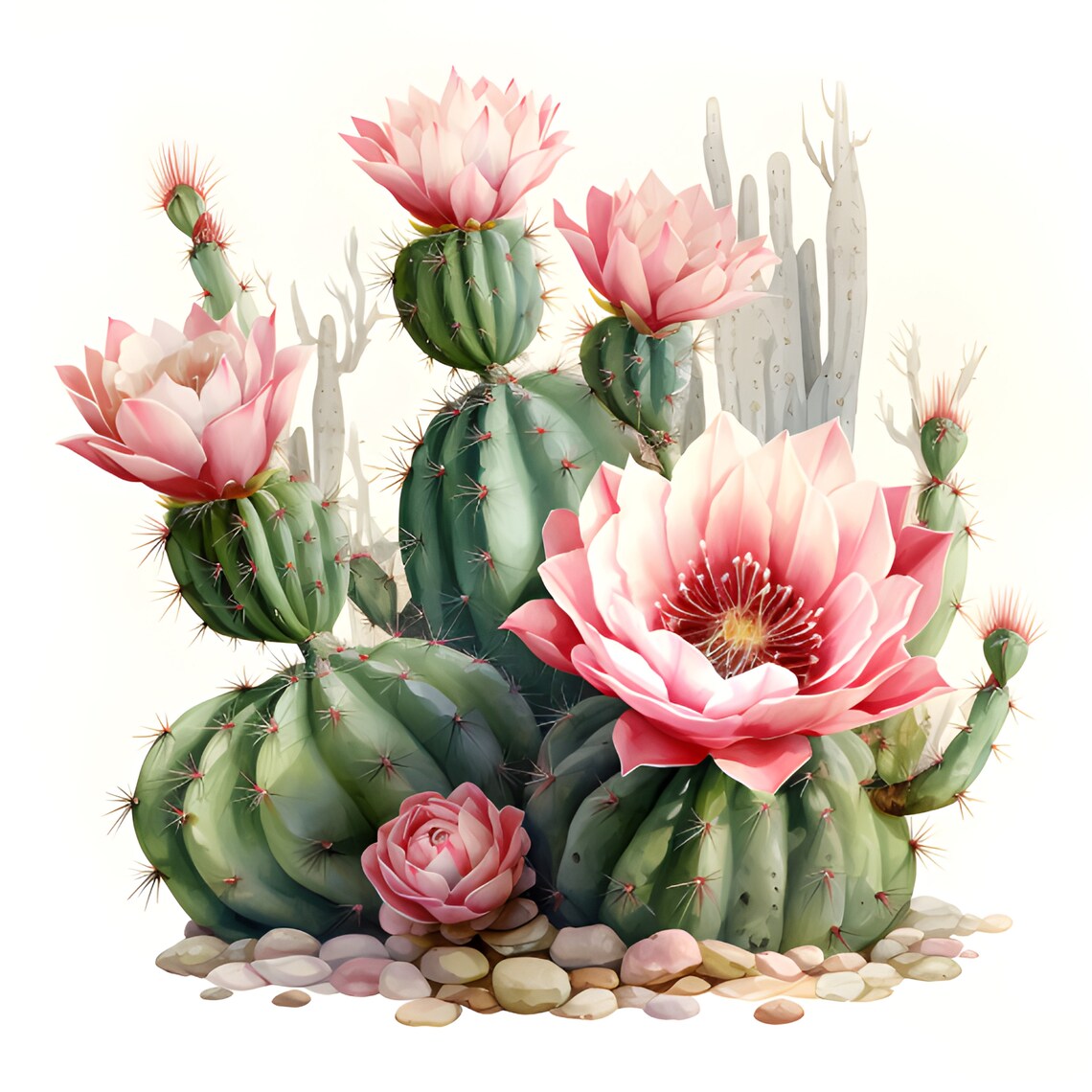 Clipart Beautiful Cactus Flowers, Watercolor, 3 Hi-res JPEG - Etsy