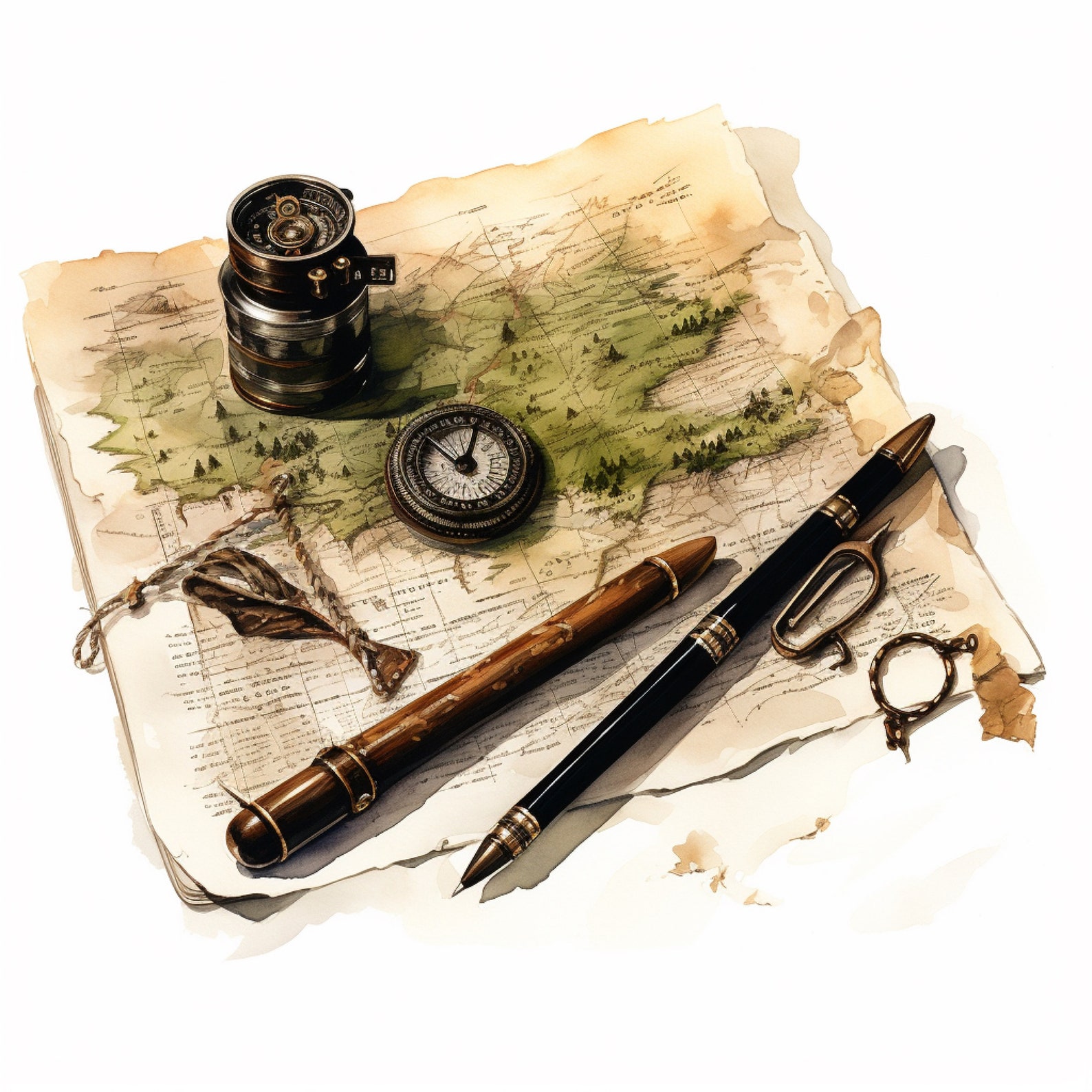 Clipart Map and Compass Watercolor 3 JPEG - Etsy