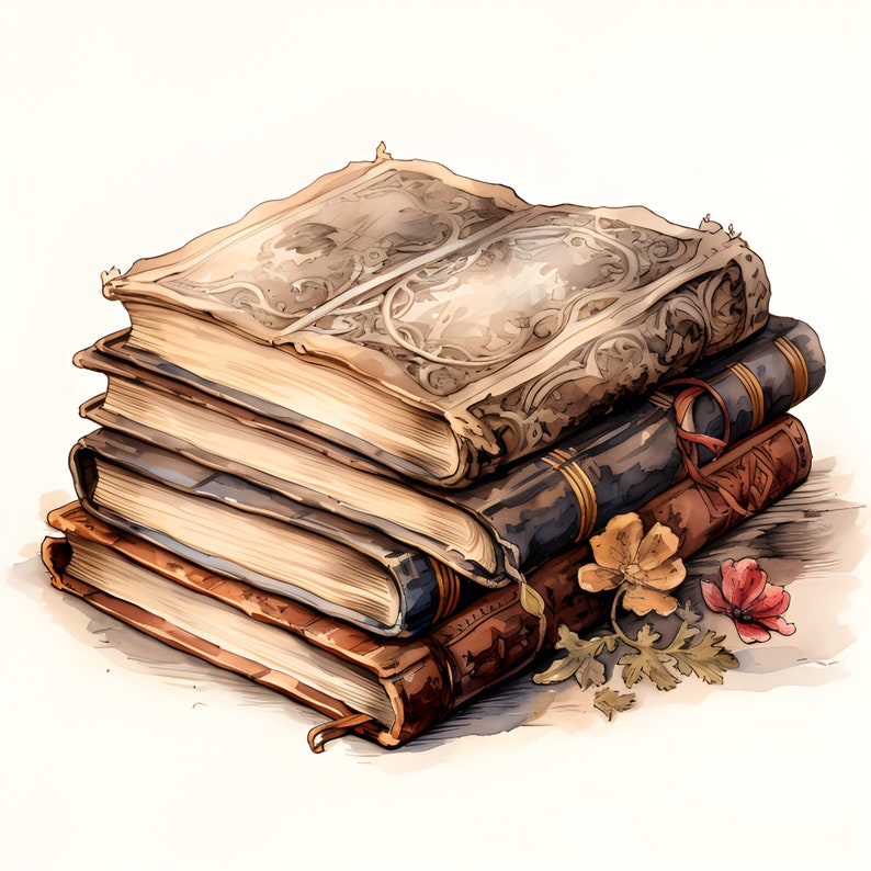 Clipart, Old Book, Flowers, Vintage, Watercolor, 3 Hi-res JPEG - Etsy