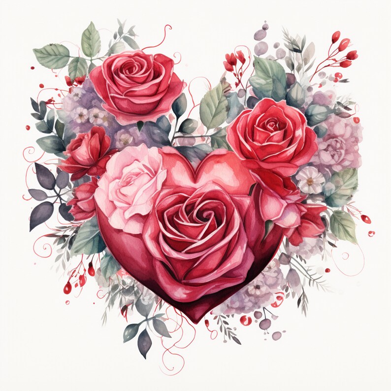 Clipart Roses Heart 3 JPEG - Etsy