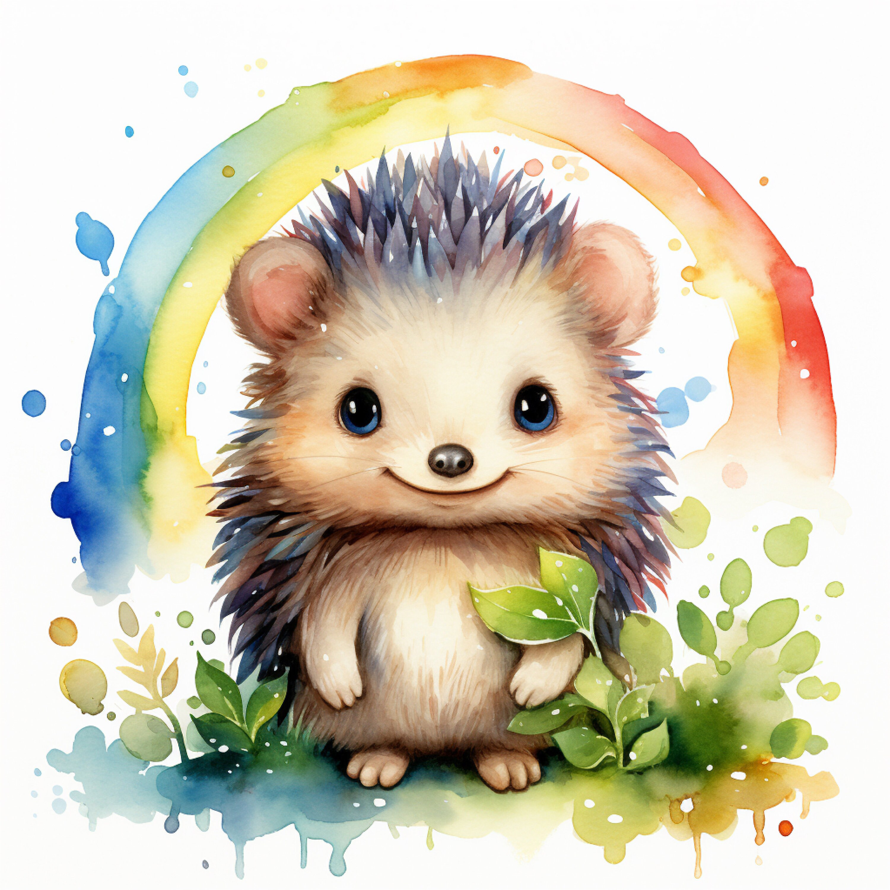 Clipart Hedgehog Rainbow Watercolor 3 JPEG - Etsy