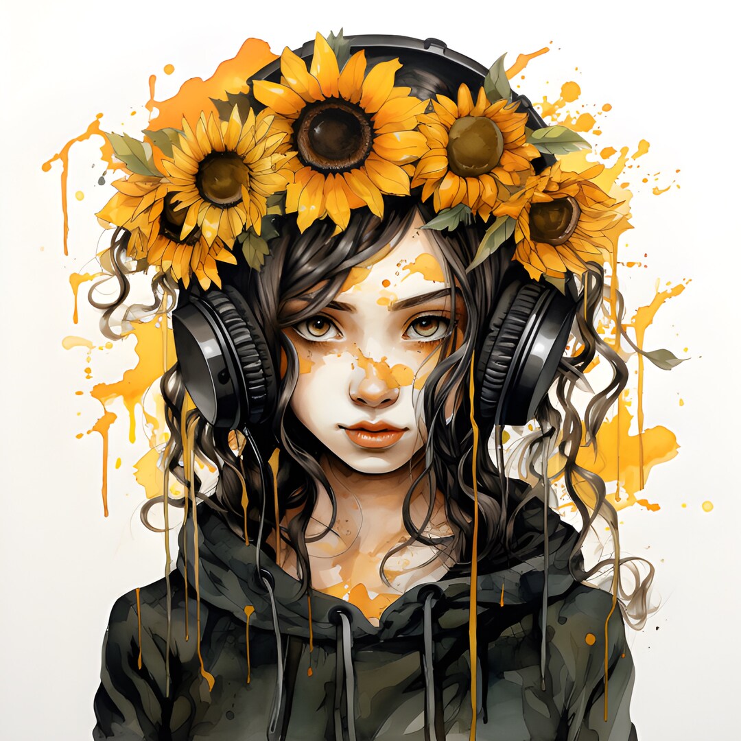 Clipart Girl With Sunflower, Watercolor, 3 Hi-res JPEG - Etsy