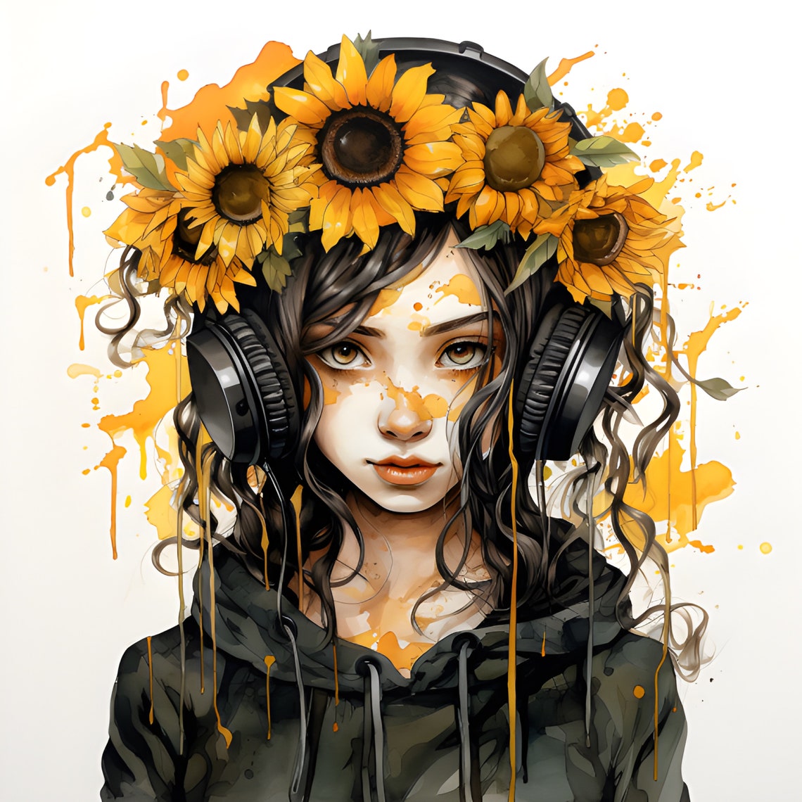 Clipart Girl With Sunflower, Watercolor, 3 Hi-res JPEG - Etsy