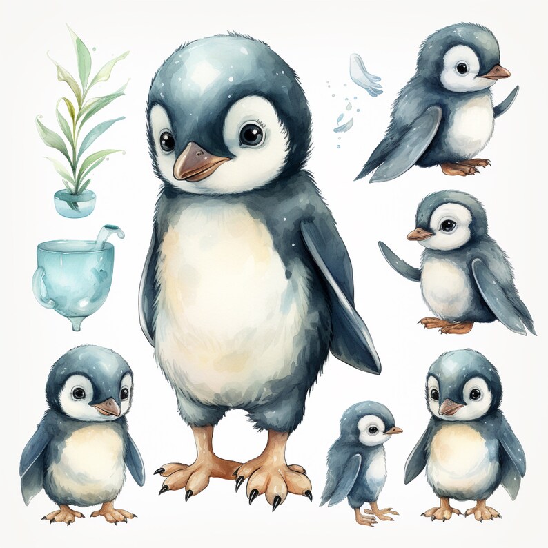 Clipart Cute Penguin Watercolor 3 JPEG - Etsy