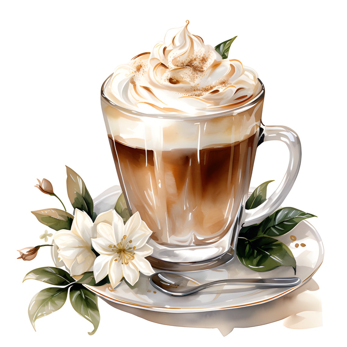 Clipart Latte Coffee, Delicious, Watercolor, 3 Hi-res JPEG - Etsy