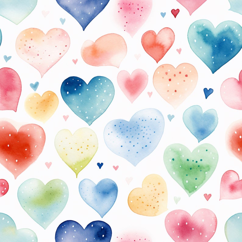 Seamless Pattern, Little Heart, Colorful, Watercolor - Etsy