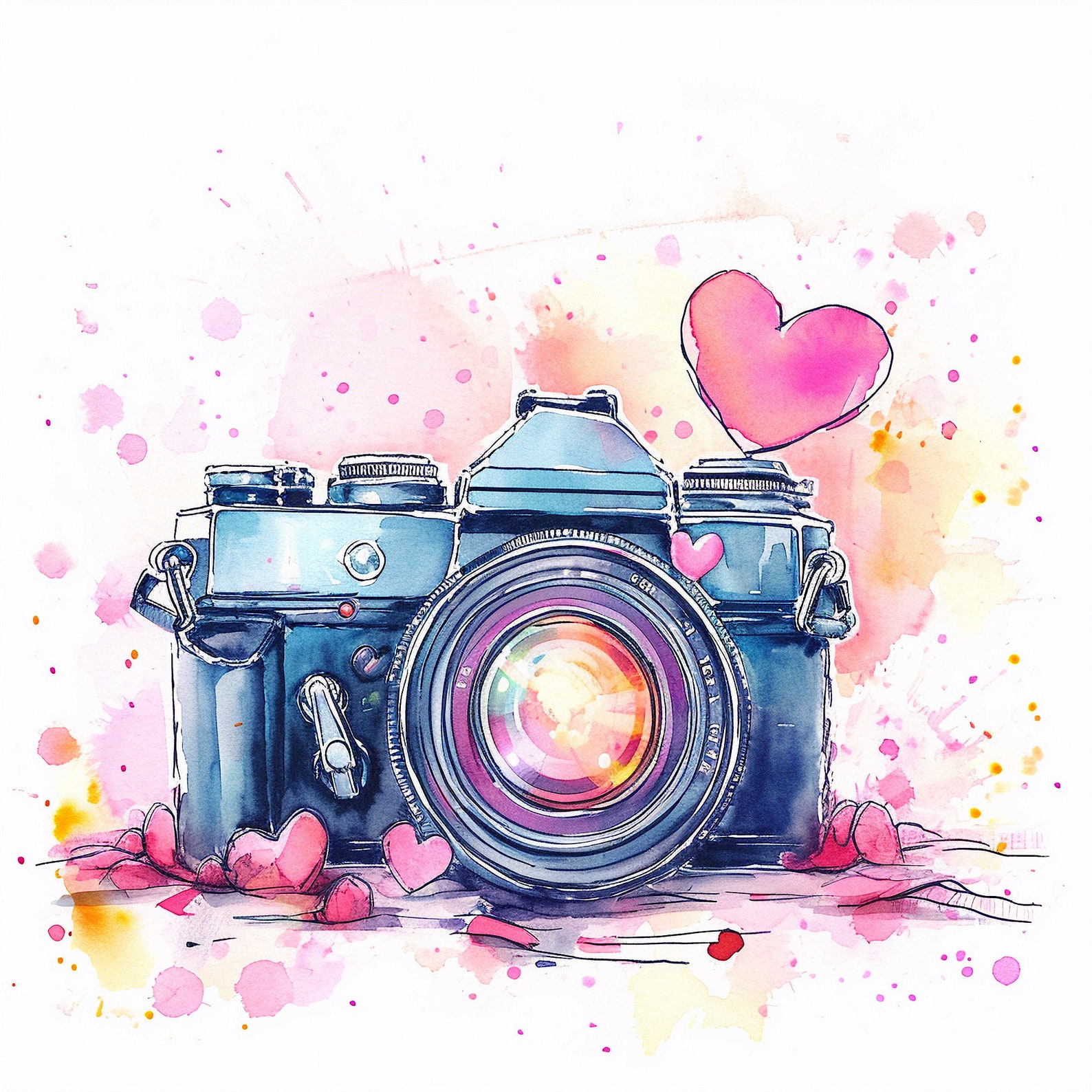Clipart, Picture, SLR Camera, in Love, Heart, Valentine, Watercolor, Hi ...
