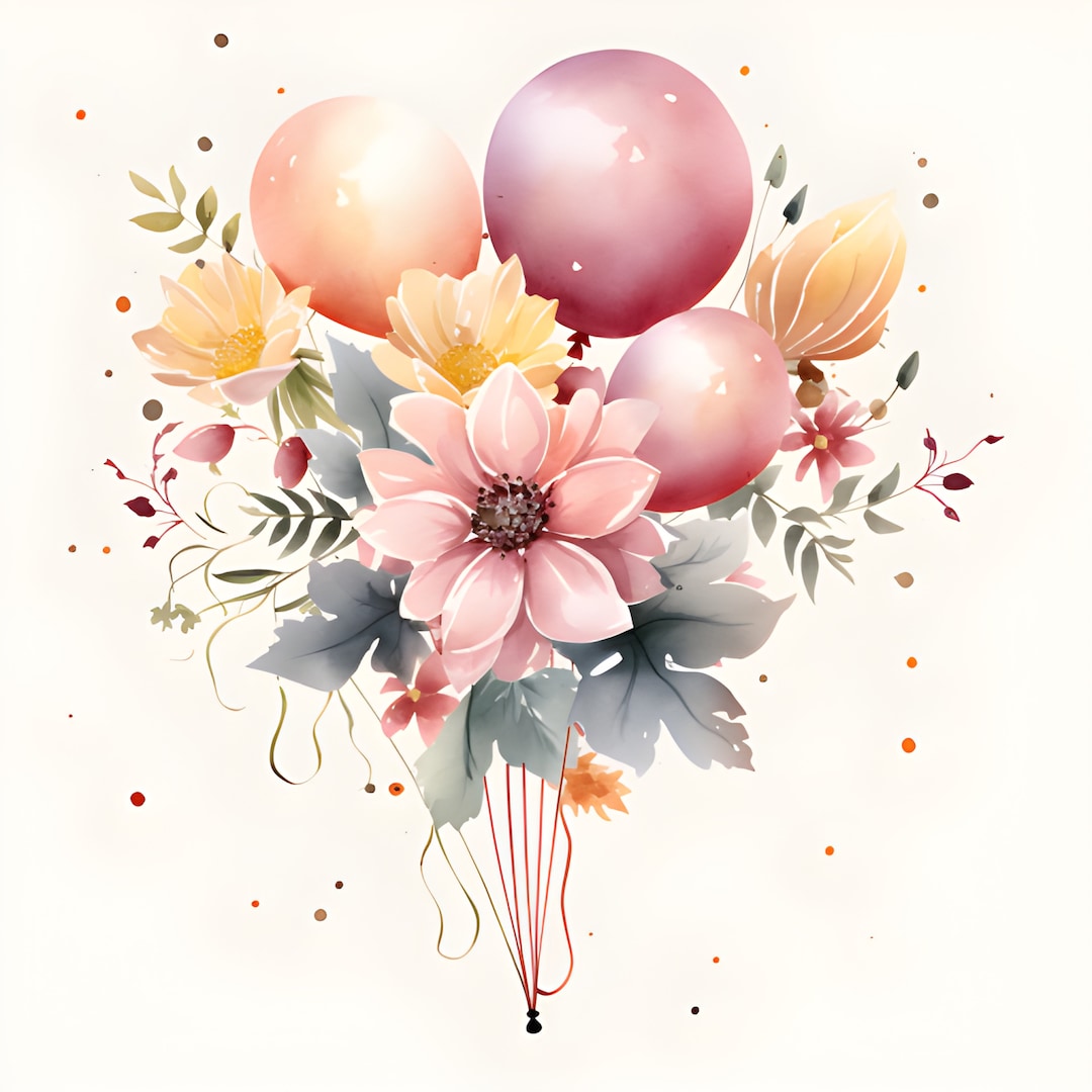 Clipart Flowers Balloons Watercolor 3 Hi-res JPEG - Etsy