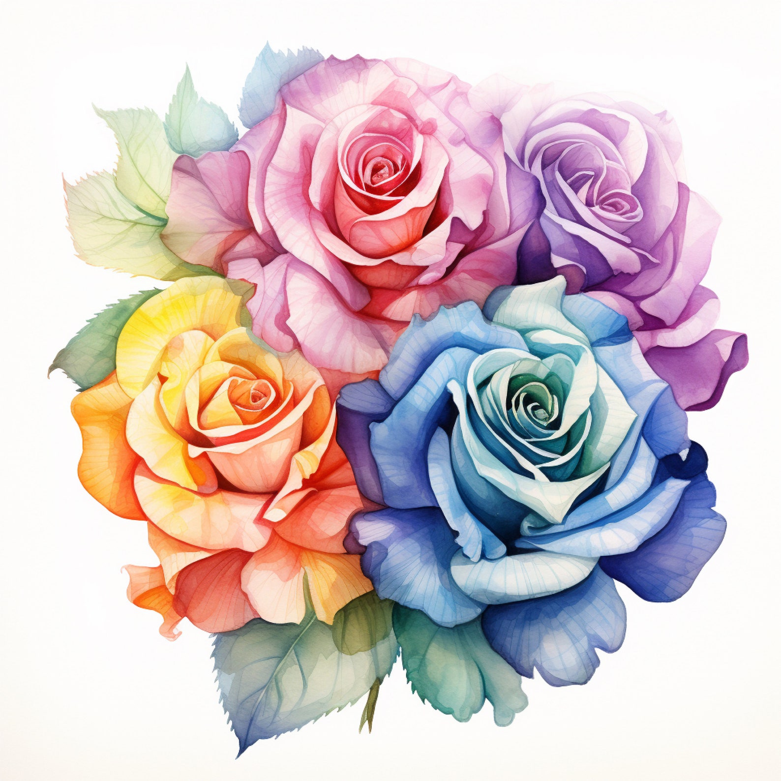 Clipart Roses Colorful Watercolor 3 JPEG - Etsy