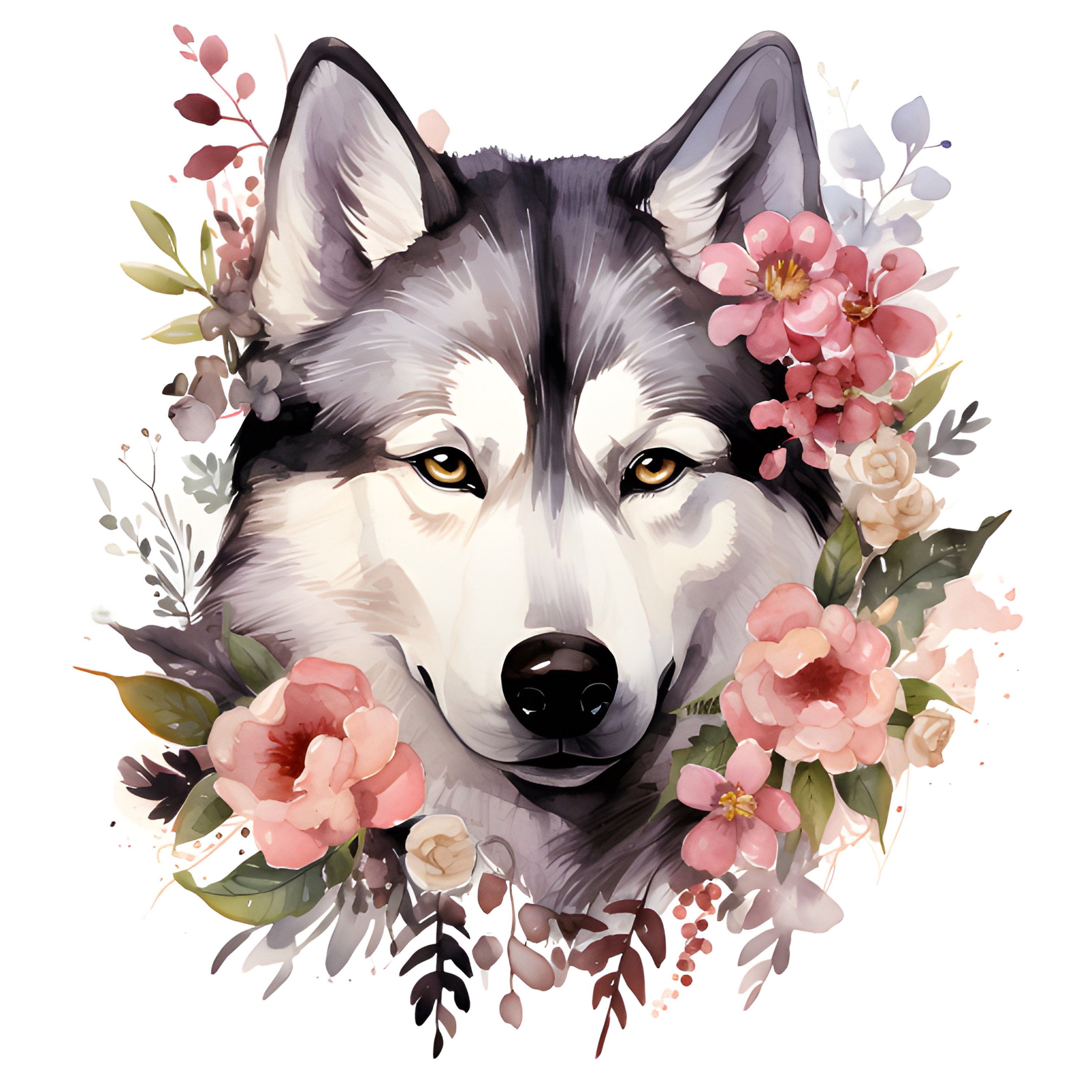 Clipart Siberian Husky Flowers 3 Hi-res JPEG - Etsy