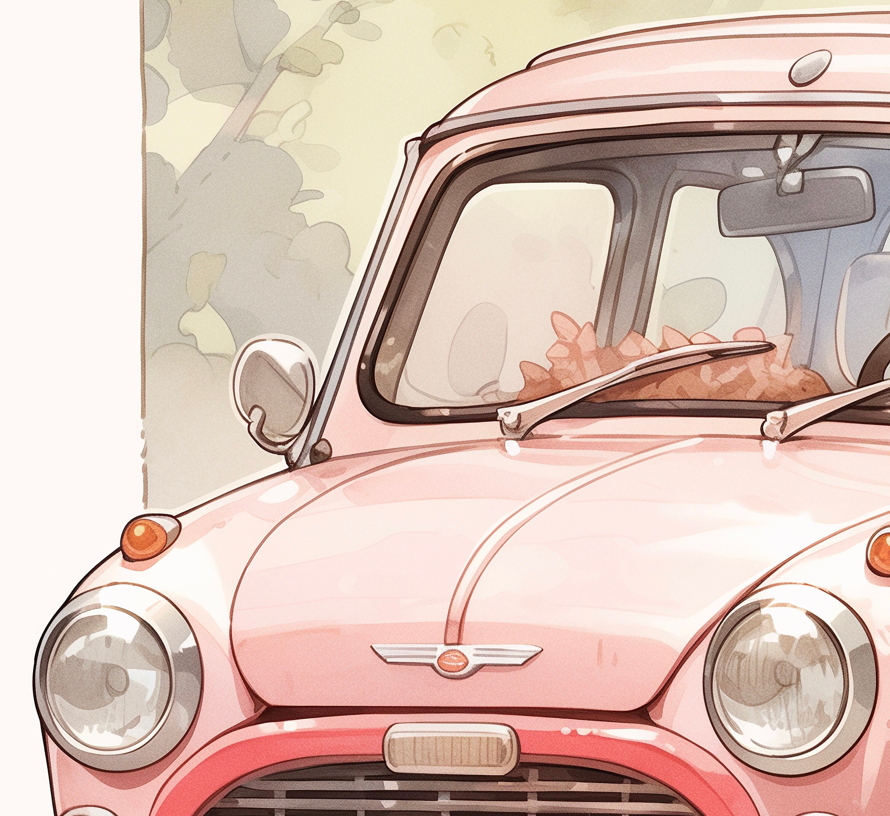 Clipart, Picture, Mini, Car, Vintage, Watercolor, Hi-res JPEG - Etsy