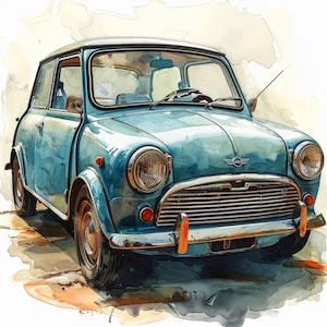 Clipart, Picture, Mini, Car, Old, Vintage, Watercolor, Hi-res JPEG - Etsy