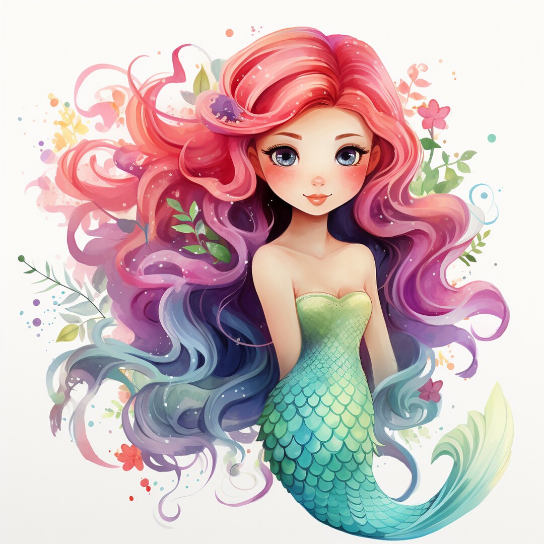 Clipart Cute Mermaid Watercolor 3 JPEG - Etsy
